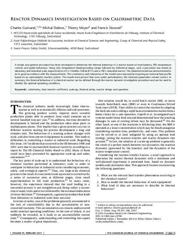(PDF) Reactor dynamics investigation based on calorimetric data