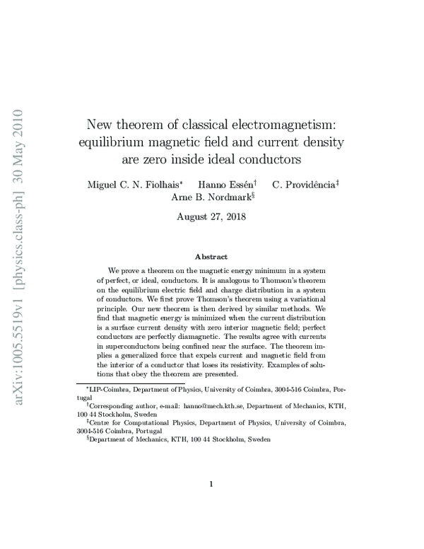 (PDF) New theorem of classical electromagnetism: equilibrium magnetic ...