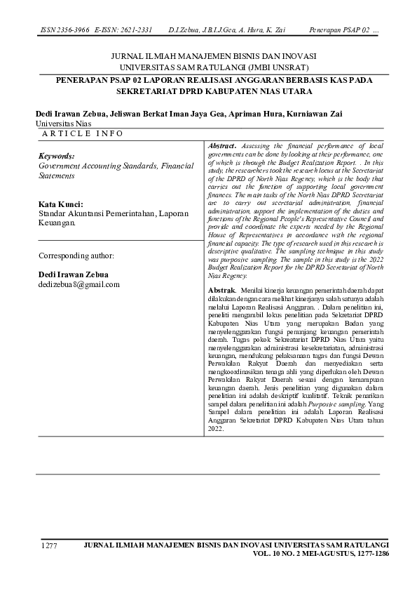 (PDF) Penerapan Psap 02 Laporan Realisasi Anggaran Berbasis Kas Pada Sekretariat DPRD Kabupaten ...
