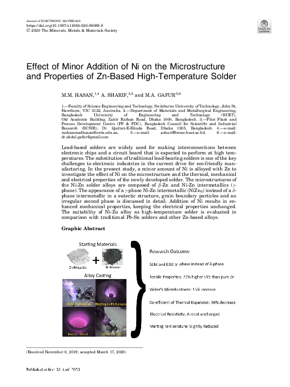 Pdf Effect Of Minor Addition Of Ni On The Microstructure And Properties Of Zn Based High