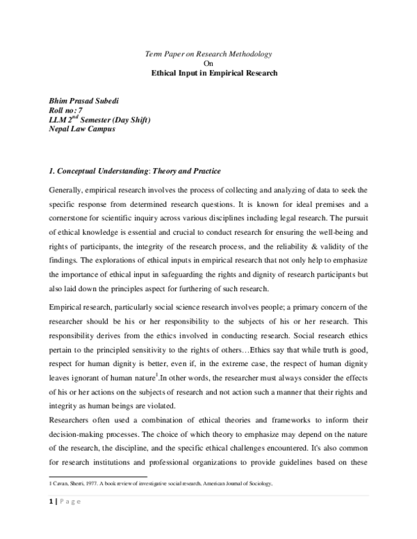 (PDF) Term Paper on Research Methodology On Ethical Input in Empirical ...