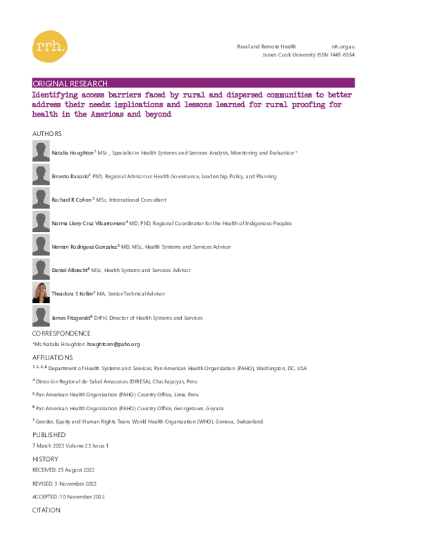 (PDF) Identifying access barriers faced by rural and dispersed ...