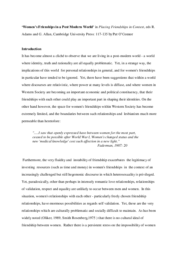 (PDF) Women's friendships in a post-modern world