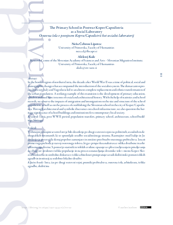 (PDF) The Primary School in Postwar Koper/Capodistria as a Social ...