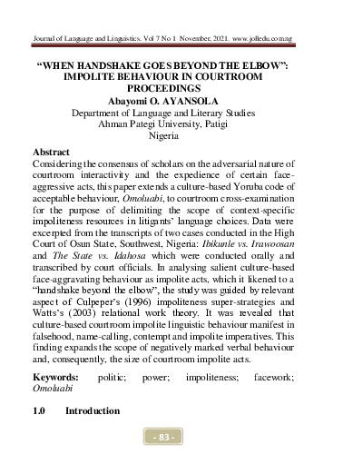 (PDF) "WHEN HANDSHAKE GOES BEYOND THE ELBOW": IMPOLITE BEHAVIOUR IN ...