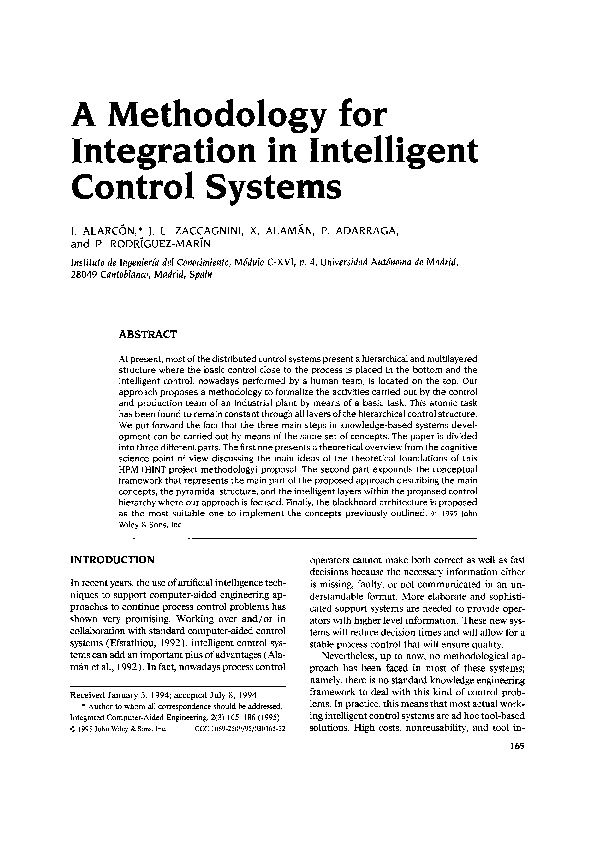 (PDF) A Methodology for Integration in Intelligent Control Systems