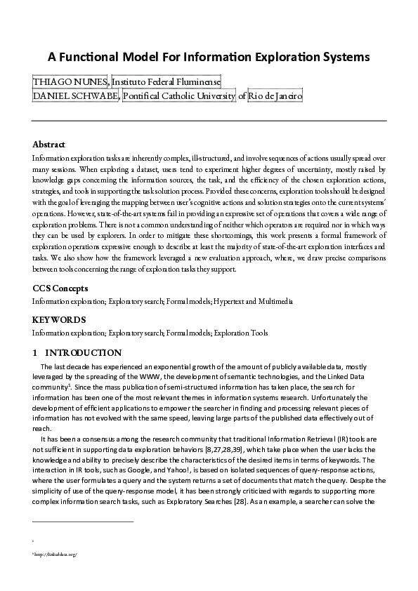(PDF) A Functional Model For Information Exploration Systems