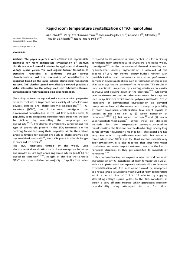 (PDF) Rapid room temperature crystallization of TiO2 nanotubes