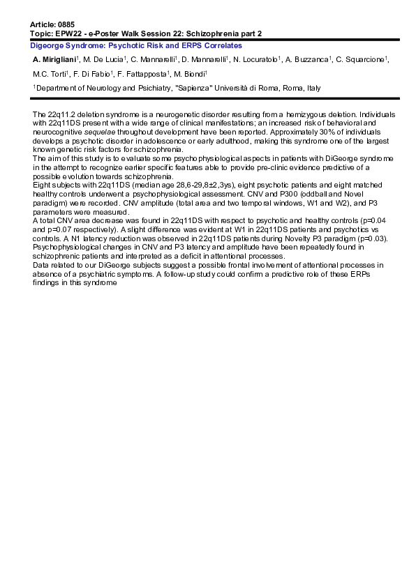 (PDF) Digeorge Syndrome: Psychotic Risk and ERPS Correlates