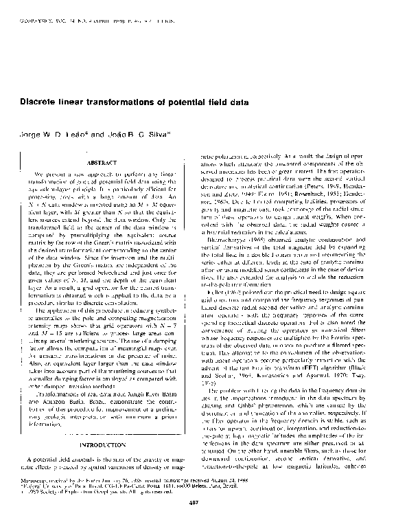 (PDF) Discrete linear transformations of potential field data