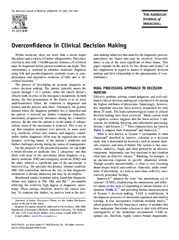 (PDF) Overconfidence in Clinical Decision Making