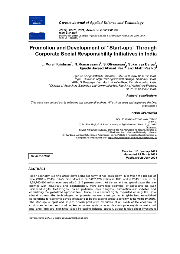 (PDF) Promotion and Development of “Start-ups” Through Corporate Social ...