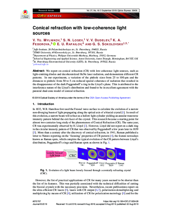 (PDF) Conical refraction with low-coherence light sources | Grigorii ...