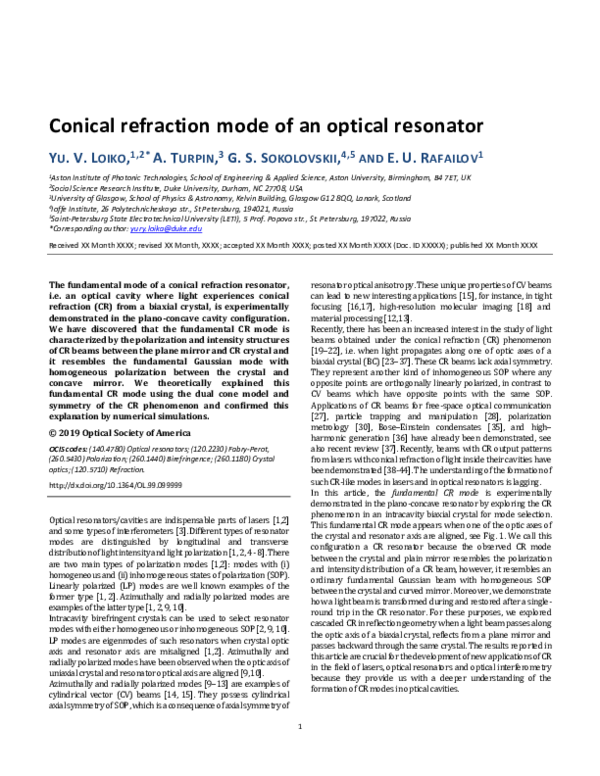 (PDF) Conical refraction mode of an optical resonator