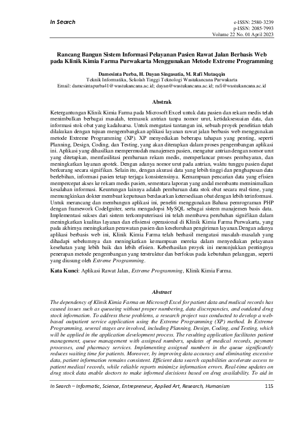 (PDF) Rancang Bangun Sistem Informasi Pelayanan Pasien Rawat Jalan Berbasis Web pada Klinik ...
