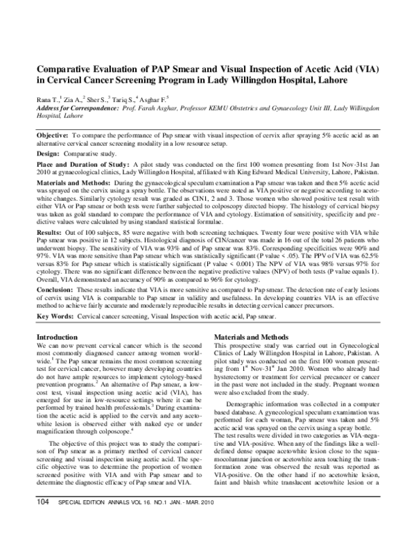 (PDF) Comparative Evaluation of PAP Smear and Visual Inspection of ...