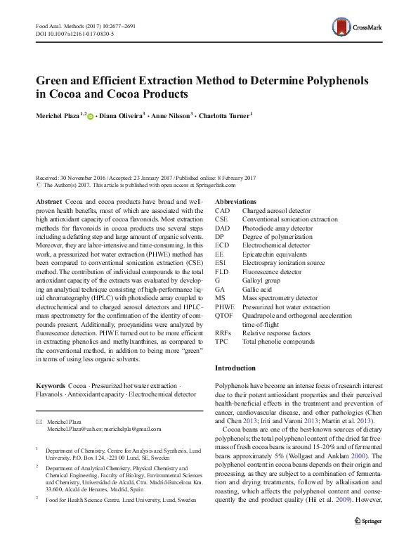 (PDF) Green and Efficient Extraction Method to Determine Polyphenols in Cocoa and Cocoa Products