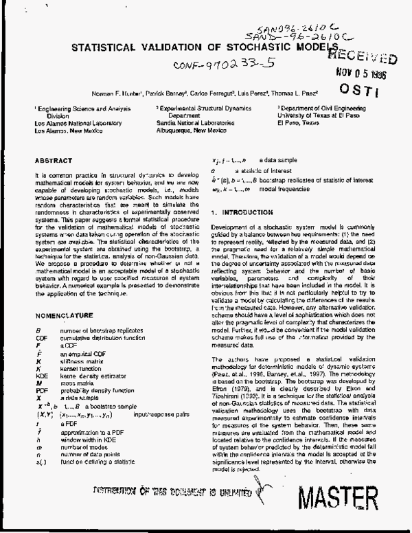 (PDF) Statistical validation of stochastic models