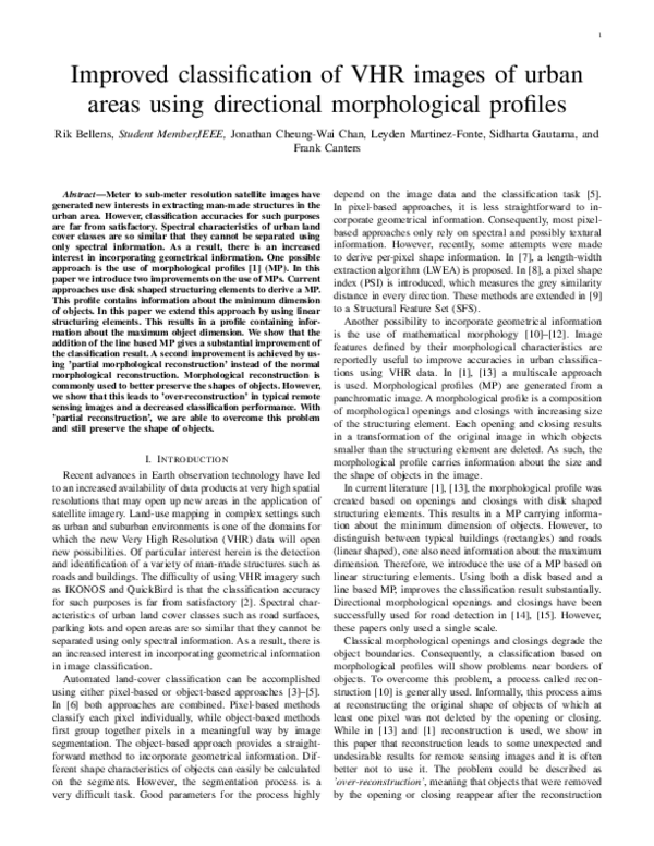 (PDF) Improved Classification of VHR Images of Urban Areas Using Directional Morphological Profiles