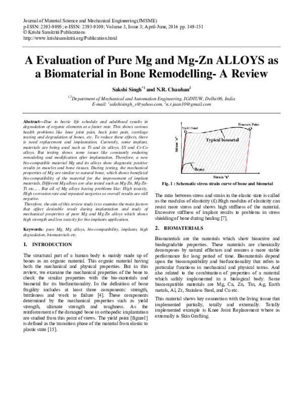 (PDF) A Evaluation of Pure Mg and Mg-Zn ALLOYS as a Biomaterial in Bone ...