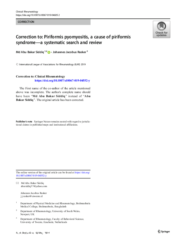 (PDF) Correction to: Piriformis pyomyositis, a cause of piriformis ...