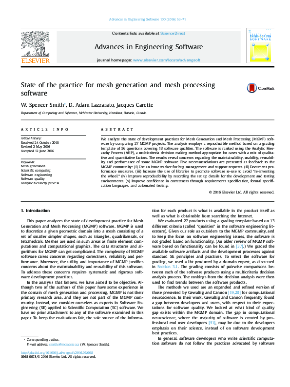 (PDF) State of the practice for mesh generation and mesh processing software