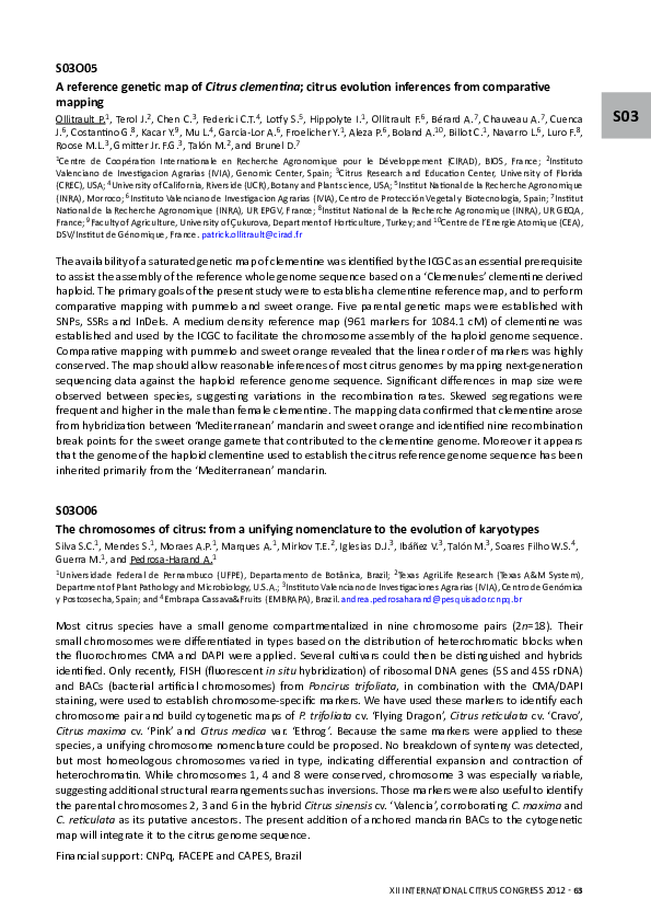 (PDF) A reference genetic map of Citrus clementina; citrus evolution ...