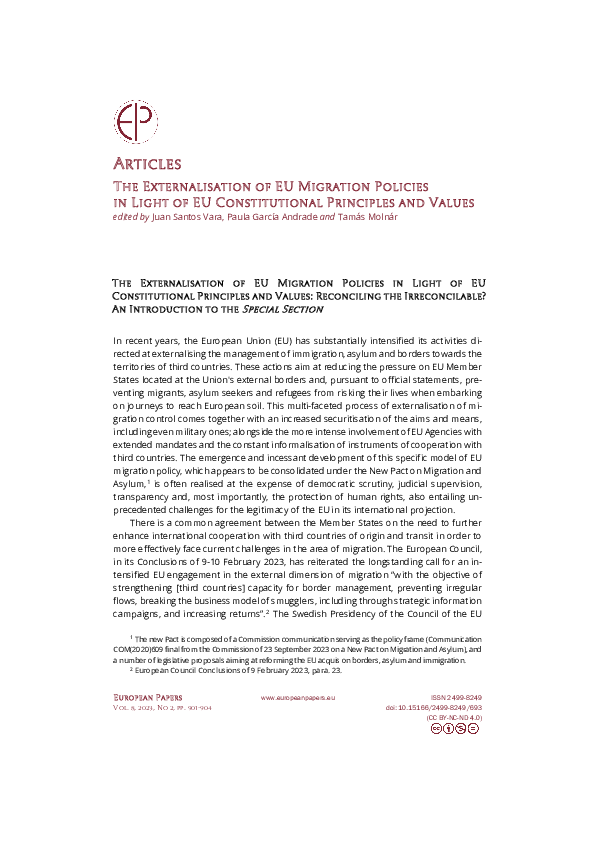 (PDF) The Externalisation of EU Migration Policies in Light of EU ...