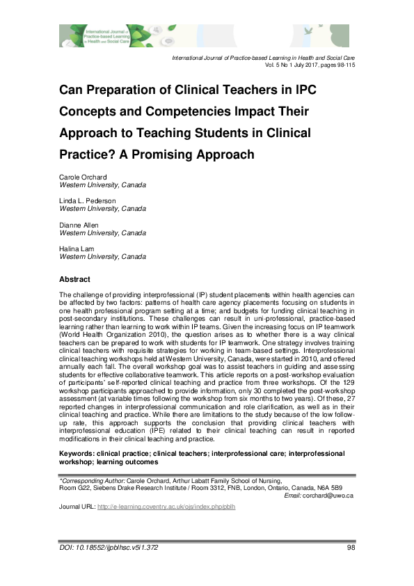 (PDF) Can Preparation of Clinical Teachers in IPC Concepts and ...