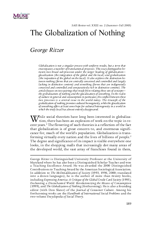 (PDF) The Globalization of Nothing