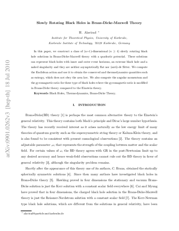 (PDF) Slowly Rotating Black Holes in Brans-Dicke-Maxwell Theory