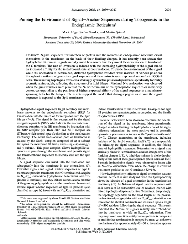 (PDF) Probing the Environment of Signal−Anchor Sequences during Topogenesis in the Endoplasmic ...