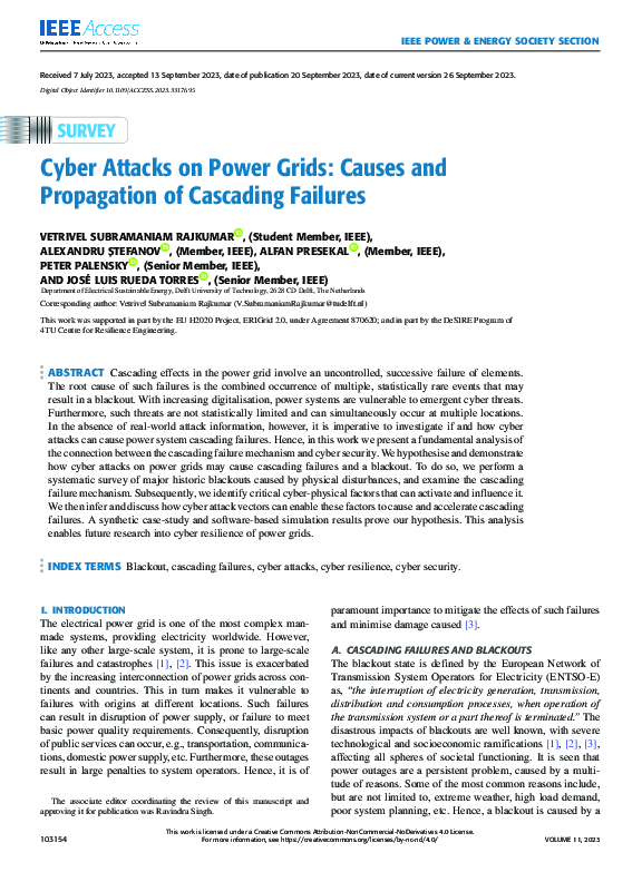 (PDF) Cyber Attacks on Power Grids: Causes and Propagation of Cascading Failures