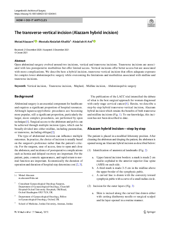 (PDF) The transverse-vertical incision (Alazzam hybrid incision)