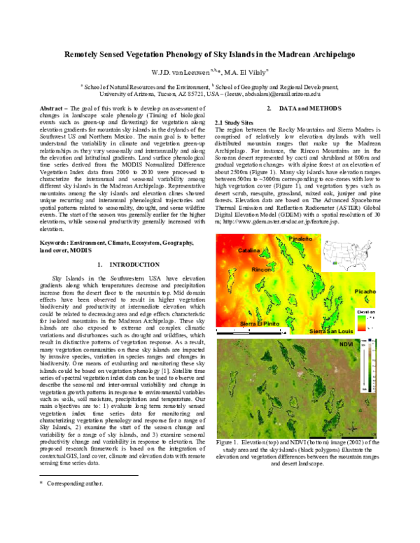 (PDF) Remotely Sensed Vegetation Phenology of Sky Islands in the Madrean Archipelago
