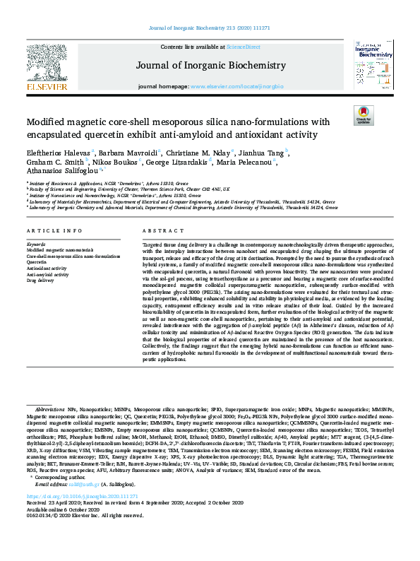 (PDF) Modified magnetic core-shell mesoporous silica nano-formulations ...