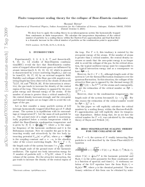 (PDF) Finite temperature scaling theory for the collapse of Bose-Einstein condensate