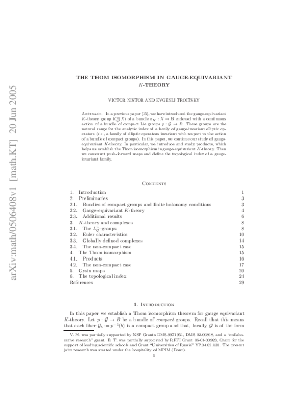 (PDF) The Thom Isomorphism in Gauge-equivariant K-theory