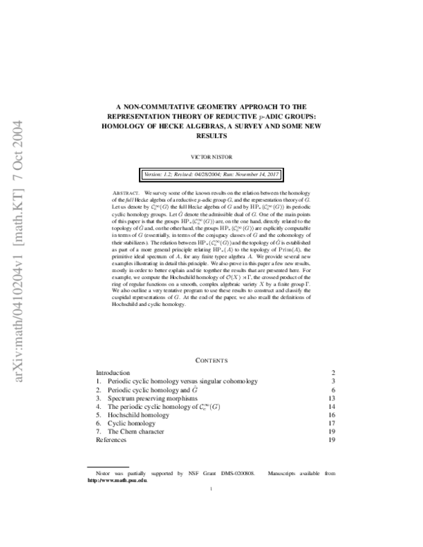 (PDF) A non-commutative geometry approach to the representation theory ...