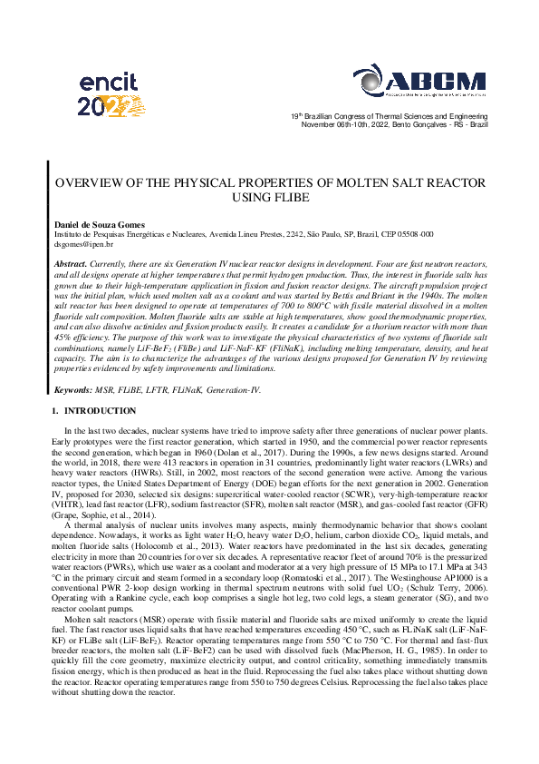 (PDF) Overview of the Physical Properties of Molten Salt Reactor Using ...