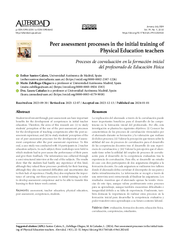 (PDF) Peer assessment processes in the initial training of Physical ...