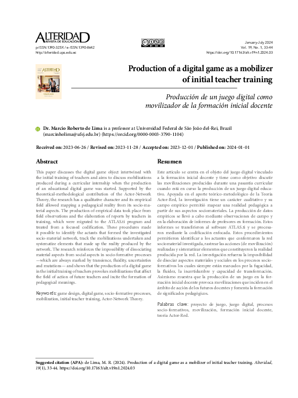 (PDF) Production of a digital game as a mobilizer of initial teacher training