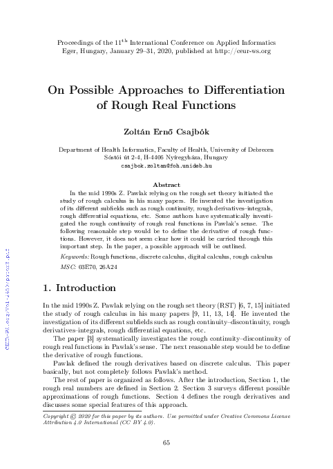 (PDF) On Possible Approaches to Differentiation of Rough Real Functions
