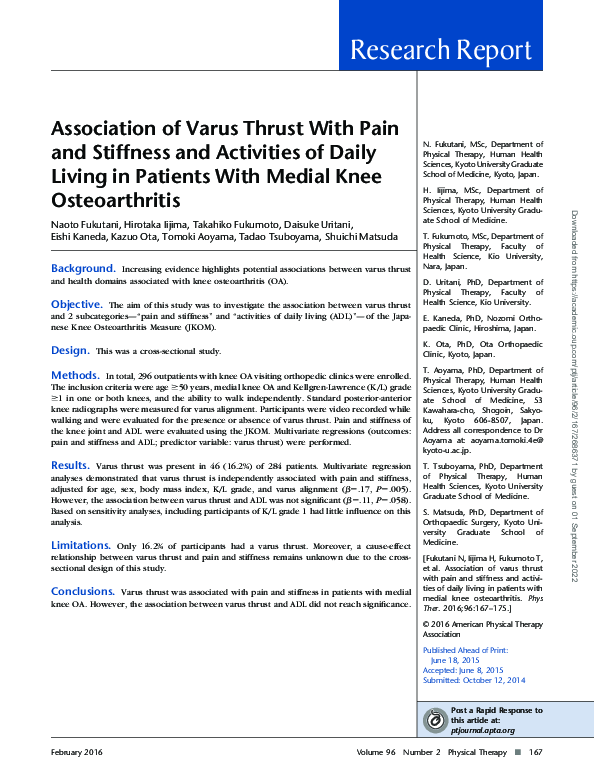 (PDF) Association Between Varus Thrust and "Pain and Stiffness" and ...