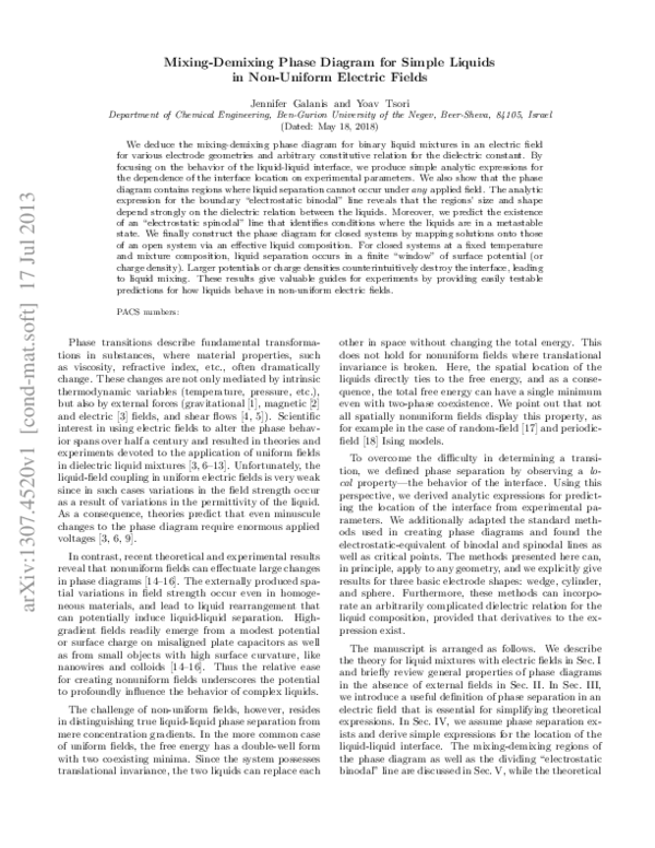 (PDF) Mixing-demixing phase diagram for simple liquids in nonuniform electric fields | Yoav ...