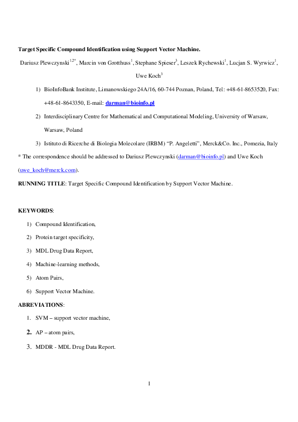 (PDF) Target Specific Compound Identification Using a Support Vector ...