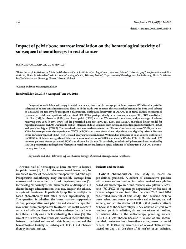 (PDF) Impact of pelvic bone marrow irradiation on the hematological ...