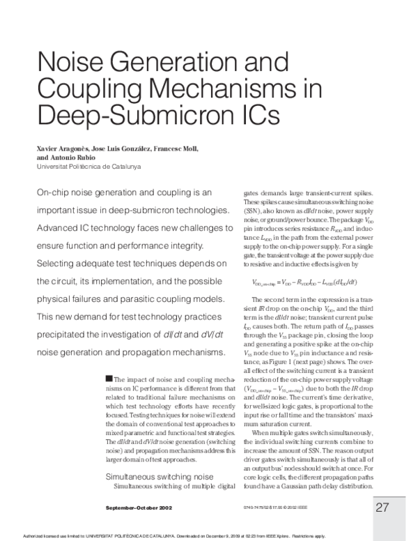 (PDF) Noise generation and coupling mechanisms in deep-submicron ICs