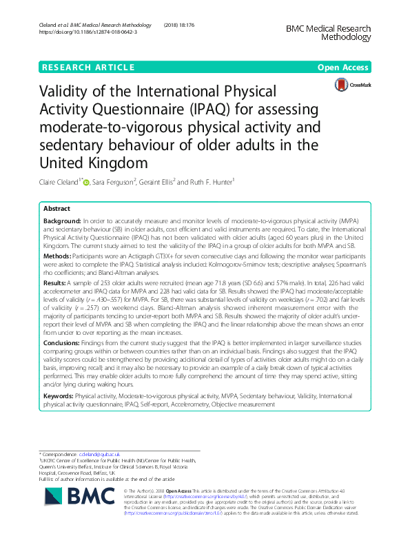 (PDF) Validity of the International Physical Activity Questionnaire (IPAQ) for assessing ...