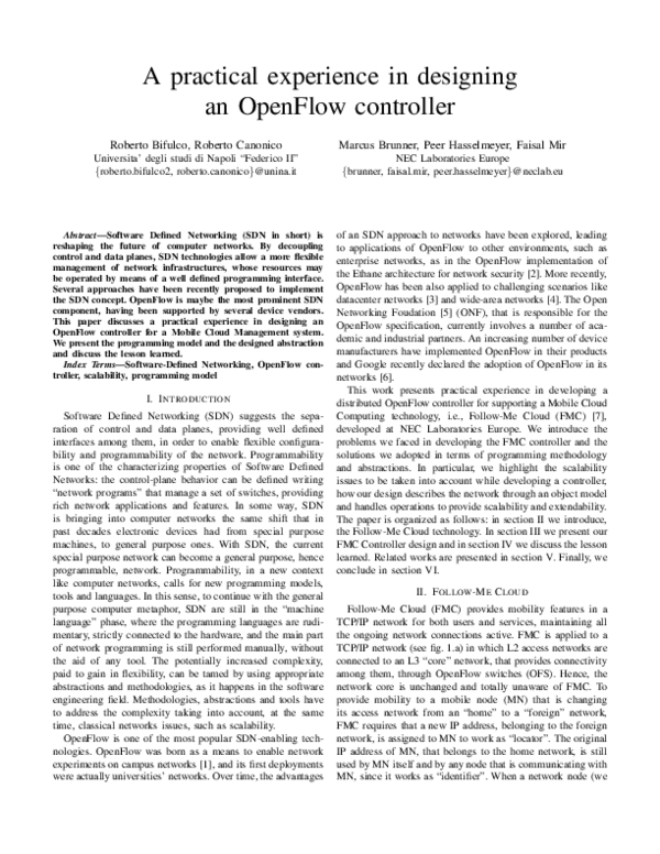 (PDF) A Practical Experience in Designing an OpenFlow Controller